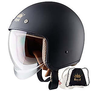 Royal M139 Open Face Motorcycle Helmet - Retro Motorcycle Helmets, Vintage & Classic Style, 3/4 Vespa Helmet, Scooter Helmet, Multi-Sport Impact Protection with Unique Design for Adult Women and Men