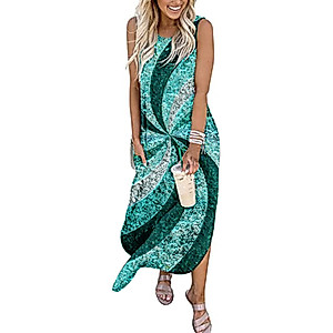 Maxi Dresses for Women 2023 Women Casual Printing Loose Sundress Long Dress Crisscross Sleeveless Split Maxi Dress Mint Green
