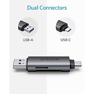 Anker USB-C and USB 3.0 SD Card Reader, PowerExpand+ 2-in-1 Memory Card Reader with Dual Connectors, for SDXC, SDHC, SD, MMC, RS-MMC, Micro SDXC, Micro SD, Micro SDHC Card, and UHS-I Cards