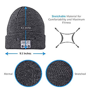 Happy-top Wireless Bluetooth Beanie Hat Winter Soft Warm Knit Music Hat Cap with Stereo Headphone Headset Speaker Mic Hands Free for Men Women Outdoor Sports Skiing Running Skating Dark Grey
