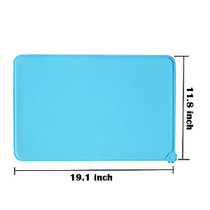 Silicone Pet Feeding Mat, Waterproof Dog Cat Bowl Mat, Raised Edges to Prevent Spills, Easy Clean Nonslip Dogs and Cats Placemat Tray to Stop Food and Water Bowl Messes on Floor (Blue)