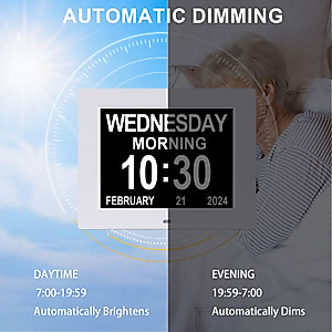 SSINI Dementia Clock Large Digital Calendar Clock for Seniors Clock with Date and Time for Elderly Digital Clock Large Display, with 12 Custom Alarms (8 inch)