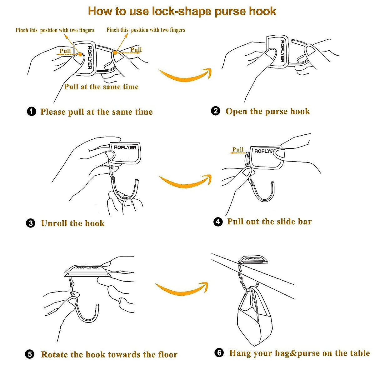 ROFLYER Handbag Shape Design Metal Foldable Purse Bag Hook Table Hanger,Set of 4