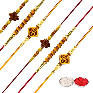 CRAFTONE Set of 6 Om & Ganesha Design Traditional Rakhi for Brother, Designer Rakhi Set for Raksha Bandhan, Moti Beads Rakhi Thread Bhaiya Bhabhi Sister Rakhi Band for Rakshabandhan with Roli Chawal
