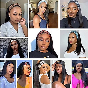 Headband Wig Straight Hair 100% Virgin Human Hair Wig for Black Women Glueless None Lace Front Wig Straight Machine Made Wig 150% Density Natural Color 14 Inch.
