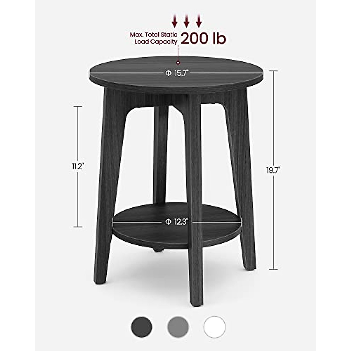 VASAGLE Round End Table with Lower Shelf, Nightstand for Small Spaces, 15.8 x15.8 x 19.7 Inches, Black