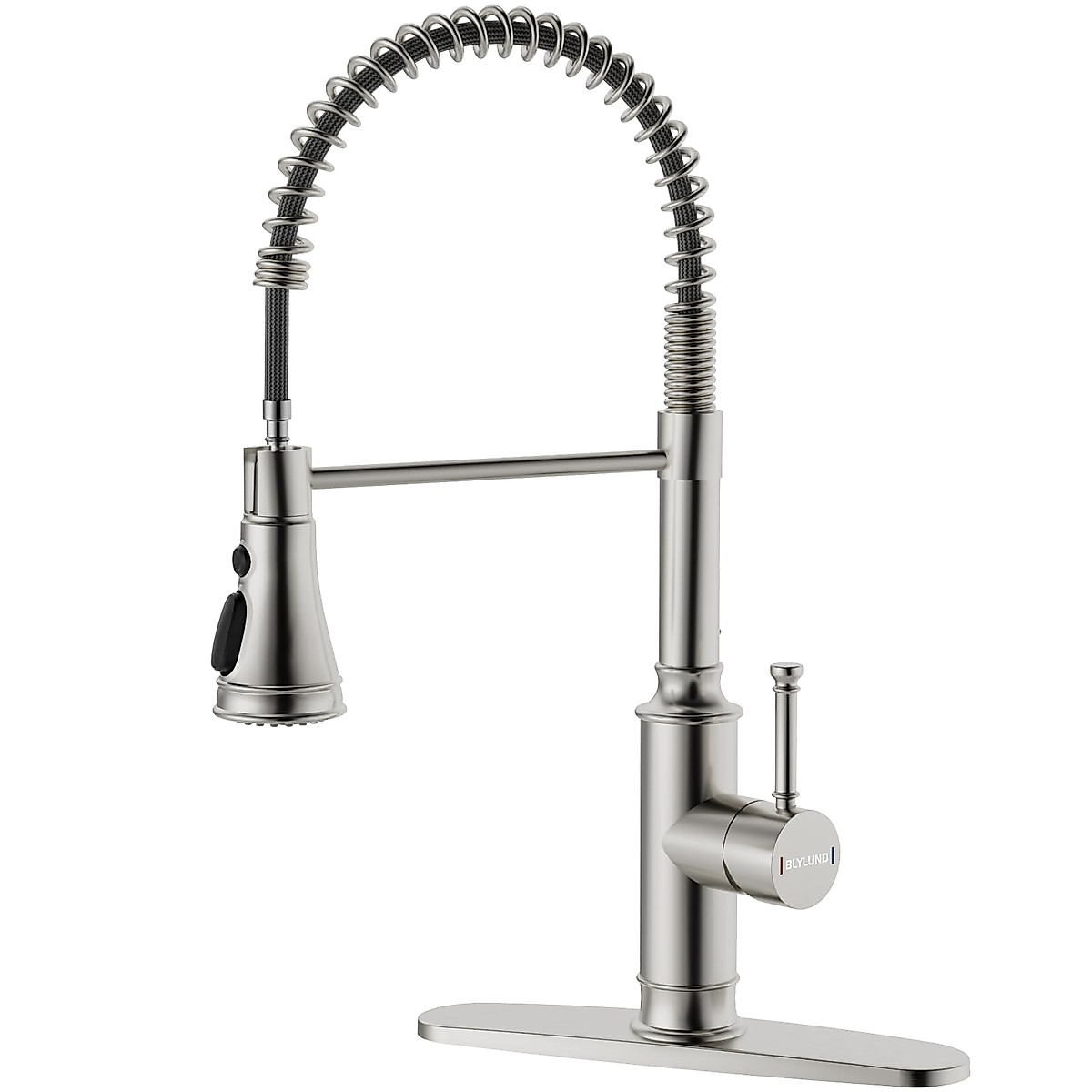 BLYLUND Commercial Kitchen Faucet with Pull Down Sprayer, One Hole Single Handle High Arc Pull Out Farmhouse Sink Faucets,Brushed Nickel