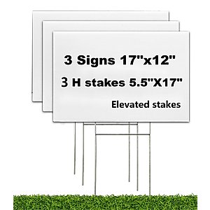 WENWELL Blank Yard Signs with H Metal Stakes 17x12 in,Real Estate Garage sale Signs Double Sided,Corrugated Plastic Lawn Sign for Birthday,DIY Custom Outdoor Sign for House,Road,Outside,3 Packs