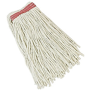 Libman Commercial 974#16 Cut-End Wet Mop, Recycled Cotton Blend, 14 oz, White with Red Headband (Pack of 6)