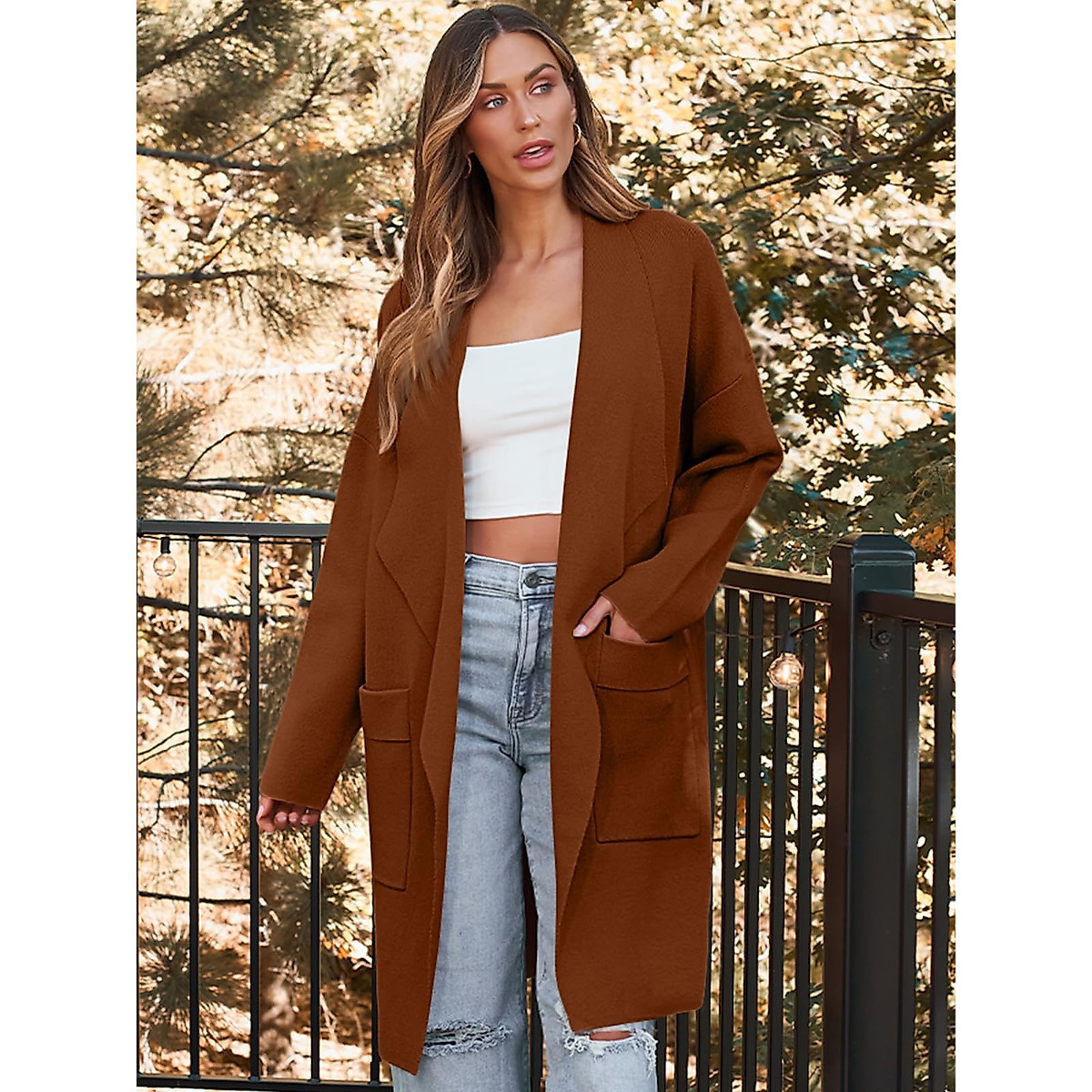 LILLUSORY Women's Oversized Dressy Cardigans 2025 Long Knit Coatigans Lightweight Winter Coat Fall Sweater Jacket Caramel