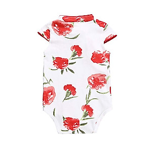DCUTERQ Baby Girl Summer Rompers Flower Print Cheongsam Short Sleeve Romper Outfit Jumpsuit Red 6-9 Months