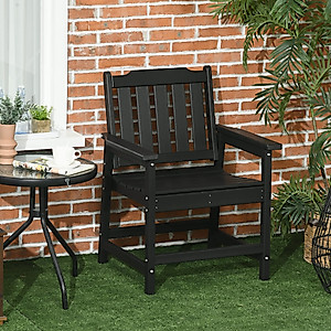 Outsunny All-Weather Patio Chair, HDPE Patio Dining Chair, Heavy Duty Wood-Like Outdoor Furniture for Garden, Backyard, Deck, Porch, Lawn, Black