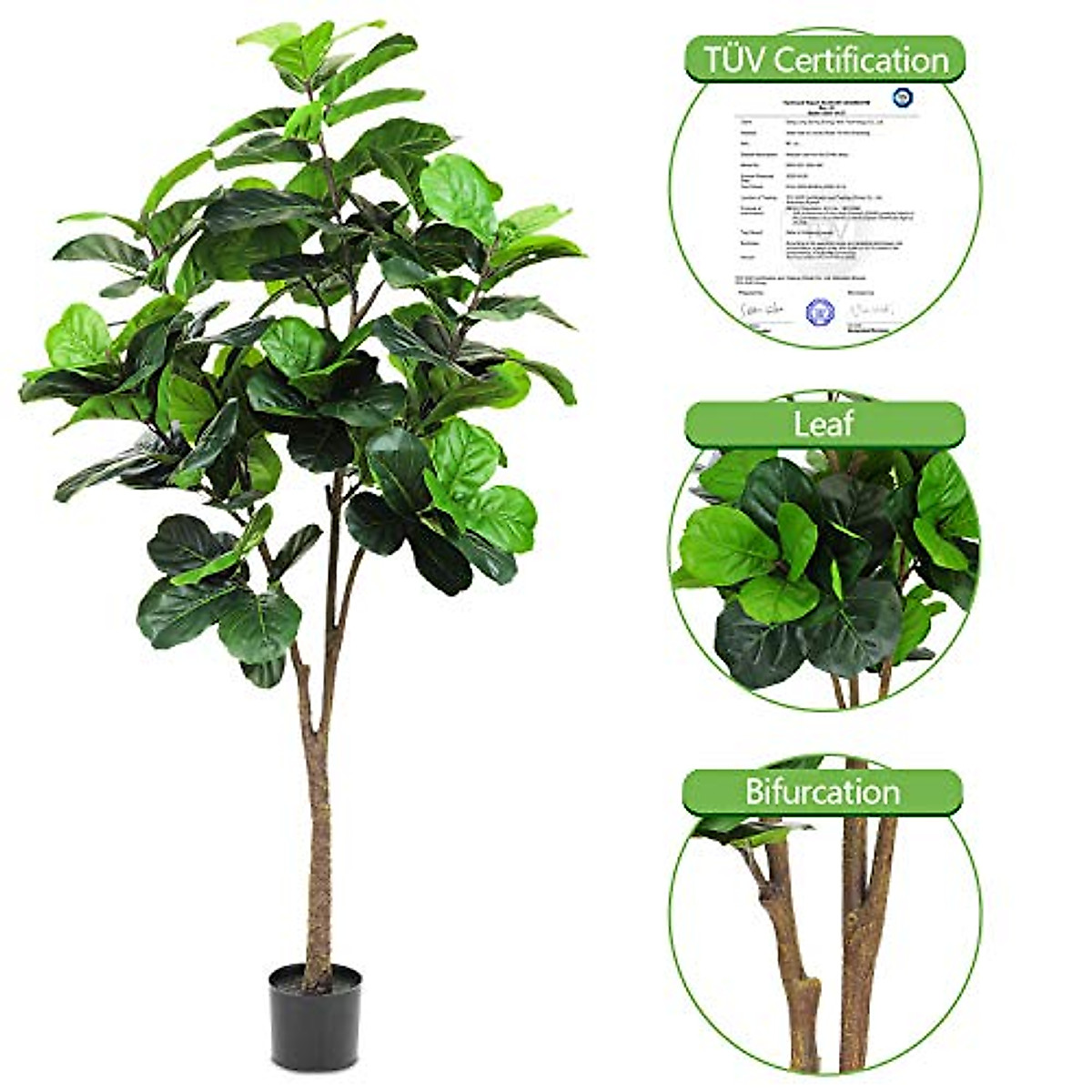 Realead 6ft Artificial Plant Fiddle Leaf Fig Tree Fake Tree in Pot Natural Faux Tree with 128 Leaves Ficus Lyrata Greenery Plant Indoor Outdoor Decor for House Home Office Perfect Housewarming Gift