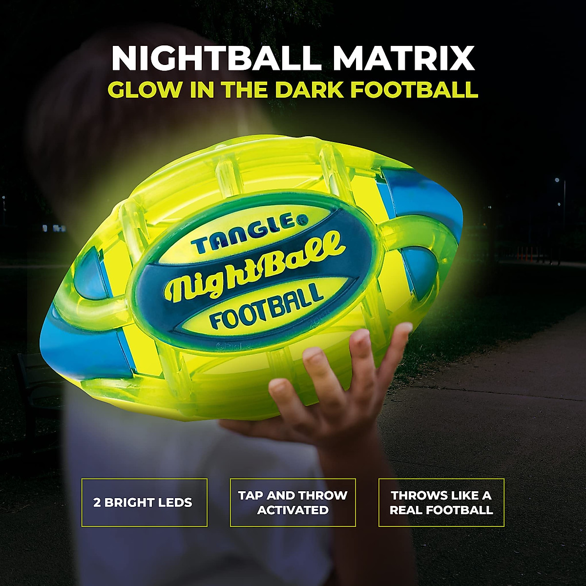Tangle NightBall Glow in the Dark Light Up LED Football, Green with Blue