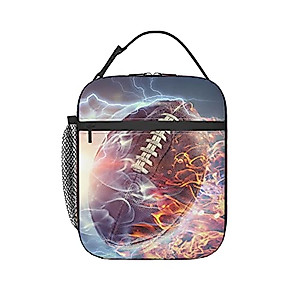 KUOAICY Football Lunch Box Reusable Insulated Totes Lunch Bag Thermal Cooler For Boy Girls School Men Women Beach Picnic Travel