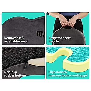 foverhom Gel Seat Cushion for Long Sitting,Office Chair Seat Cushion for Tailbone Pain Relief,Non Slip Orthopedic 50 Density Slow Rebound Memory Foam Car Seat Cushion with Handle and Concealed Zipper