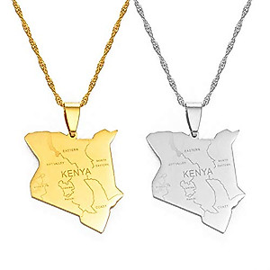 Hafrita Map Of Kenya Pendant Necklaces Gold Kenyan Map Stainless Steel Pendant Necklaces