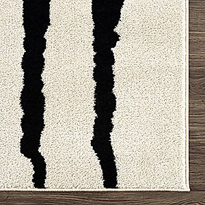 Abani Nordic Collection Area Rug -Contemporary Scandinavian Striped Cream/Black Design -4'x6' -Easy to Clean -Durable for Kids and Pets - Non-Shedding - Medium Pile - Soft Feel -Living Room, Bedroom