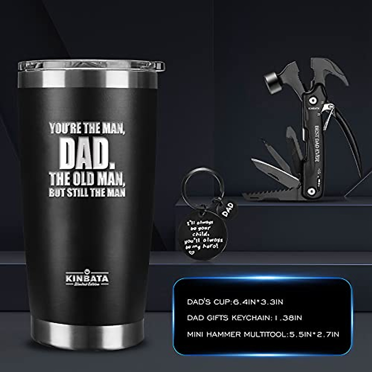 Birthday Gifts For Dad From Daughter, Son, Kids - Father Day Gifts Box Basket Who have Everything For Dad, Husband, Men Best Christmas Package Idea 20Oz Tumbler All in One Hammer Multitool Set