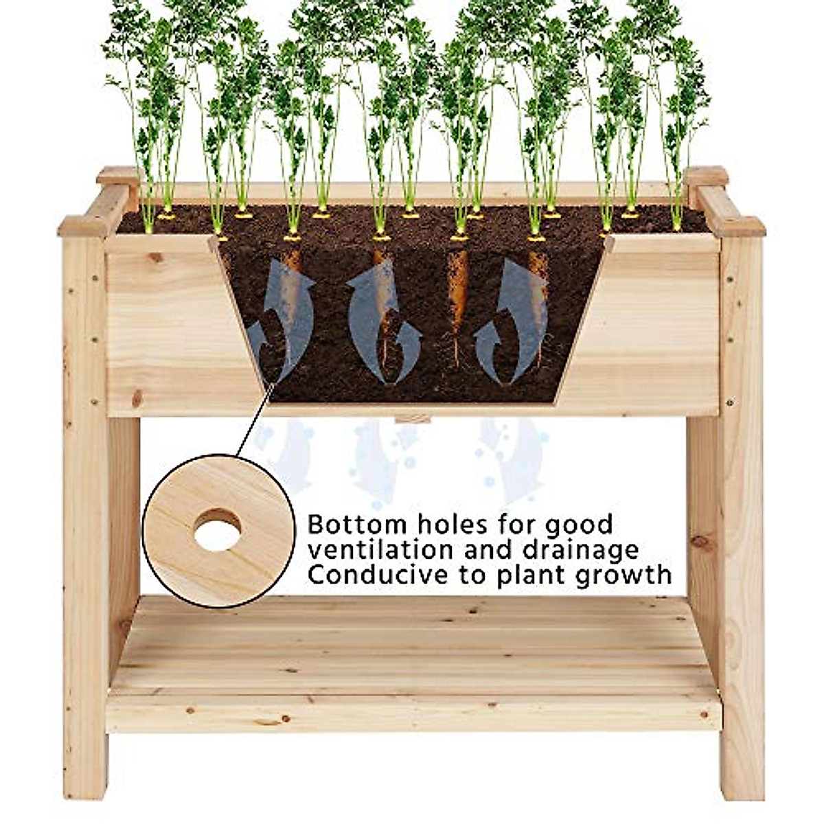 Yaheetech Raised Garden Bed Planter Box with Legs & Storage Shelf Wooden Elevated Vegetable Growing Bed for Flower/Herb/Backyard/Patio/Balcony 34x18x30in