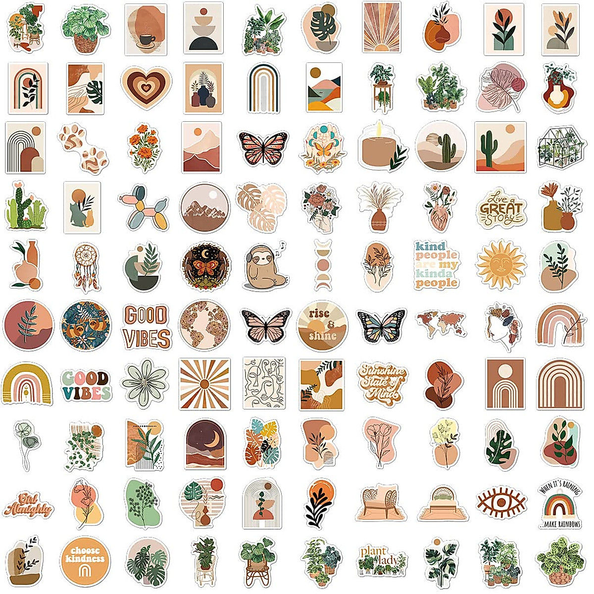 ANERZA 200 PCS Aesthetic Boho Stickers, Cute Vinyl Waterproof Stickers for Water Bottles Laptop Phone Journaling Scrapbook Junk Journal, Small Business Supplies, Plant Sticker Packs for Adults Teens