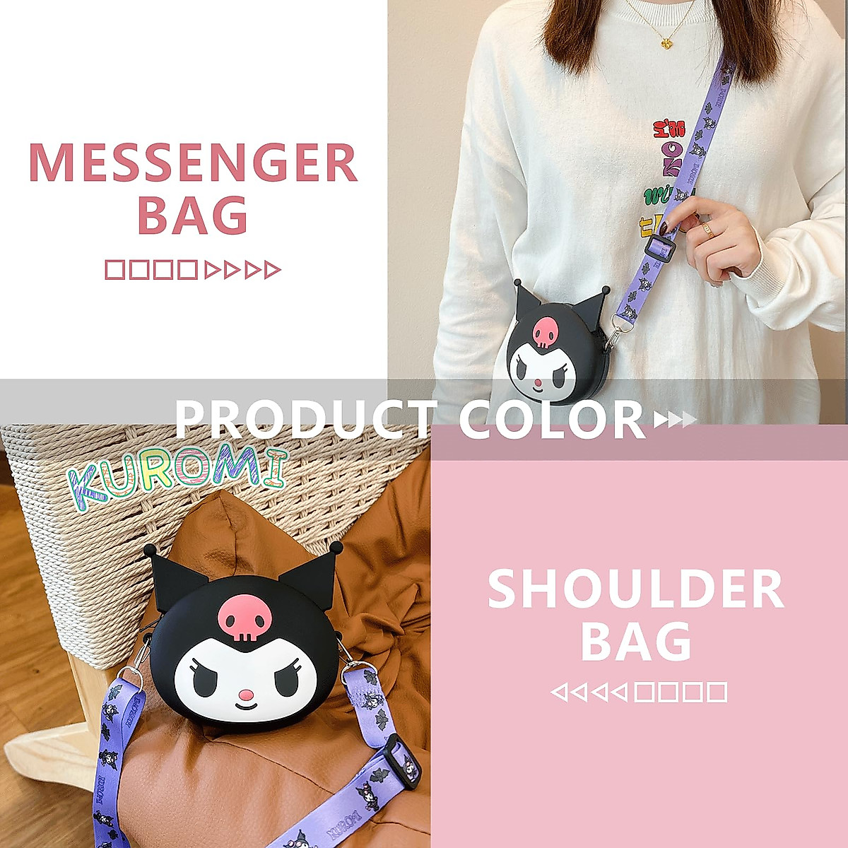 CZZLYJ Kawaii Bag, Cute Cartoon Shoulder Bag with Zipper, Anime Wallet Purse with Lanyard, Novetly Accessories for Grils Birthday Gifts