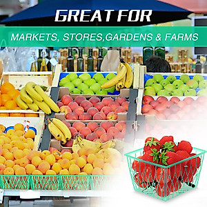 Yiyiring 100 Pcs Pint Size Plastic Berry Baskets Boxes Green Strawberry Basket with Open Weave Pattern Box Container for Farmer Market Party Christmas Grocery Stores