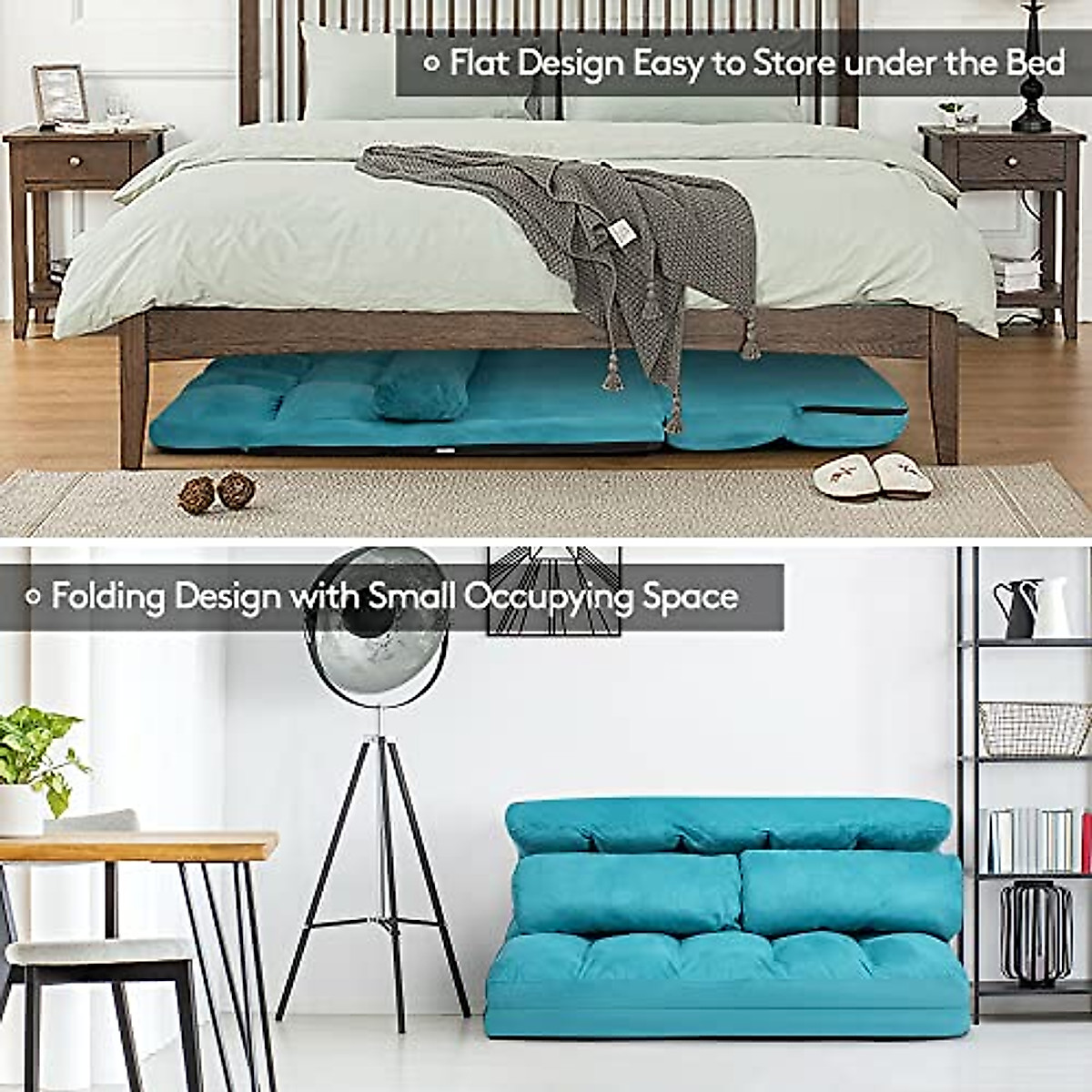 DORTALA Foldable Floor Sofa, 6-Position Adjustable Lounge Couch with 2 Pillows & Suede Cloth Cover, Modern Lounge Mattress Video Gaming Lazy Couch, Suede Floor Seating Sofa, 71" x 44.5", Blue