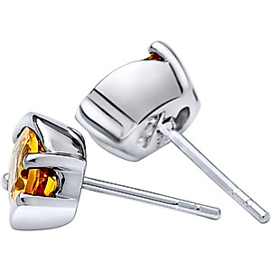 Peora Sterling Silver Bezel Stud Earrings for Women, Hypoallergenic Gemstones Oval Shape 8x6mm, Friction Backs