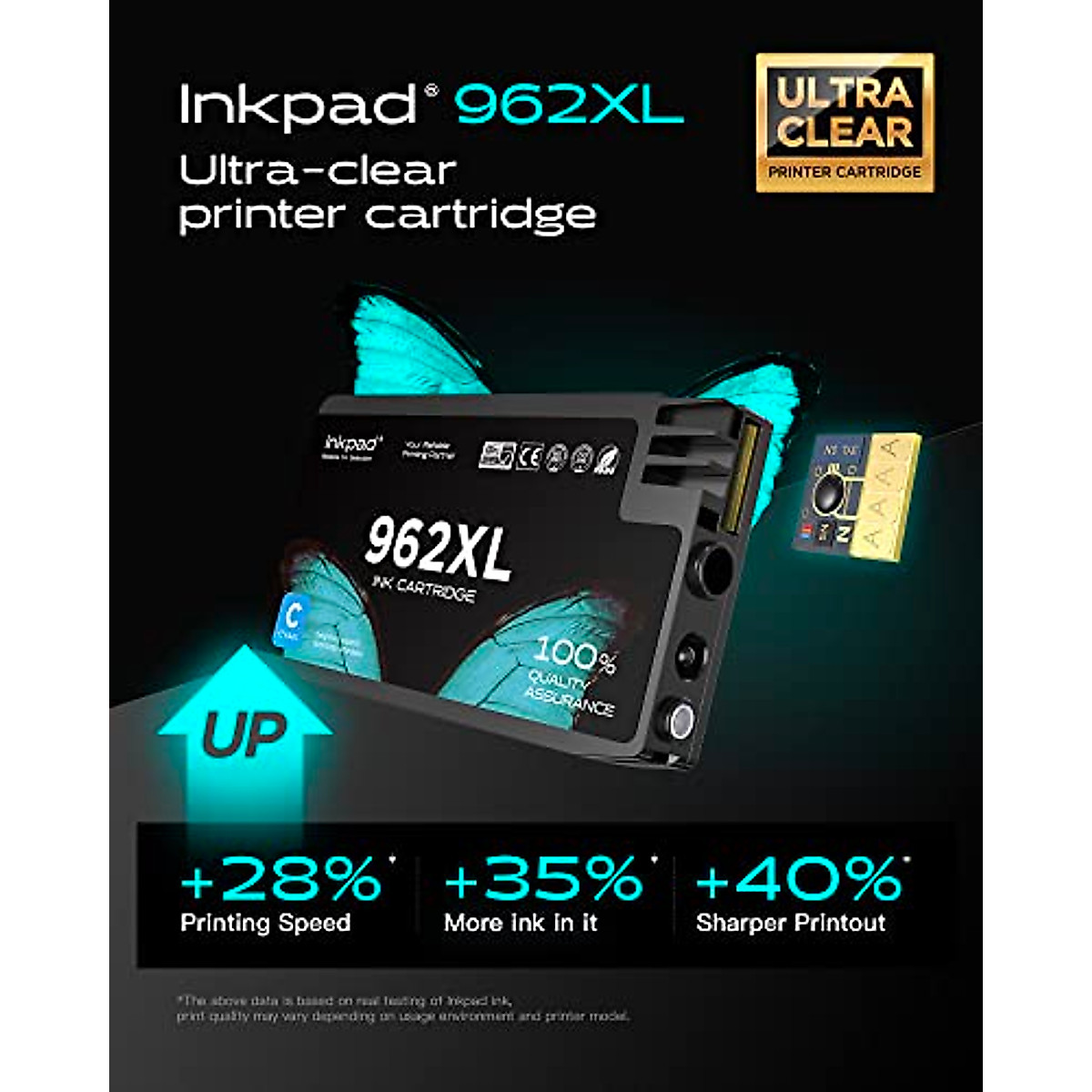 【Larger Capacity】 962XL High-Yield Ink Cartridge Combo Pack, Replacement for HP 962 962 XL Ink Cartridges, for OfficeJet Pro 9010 Series 9018 9012 9020 9015 9025 9022 9026 9027 (1BK/1C/1M/1Y, 4P)
