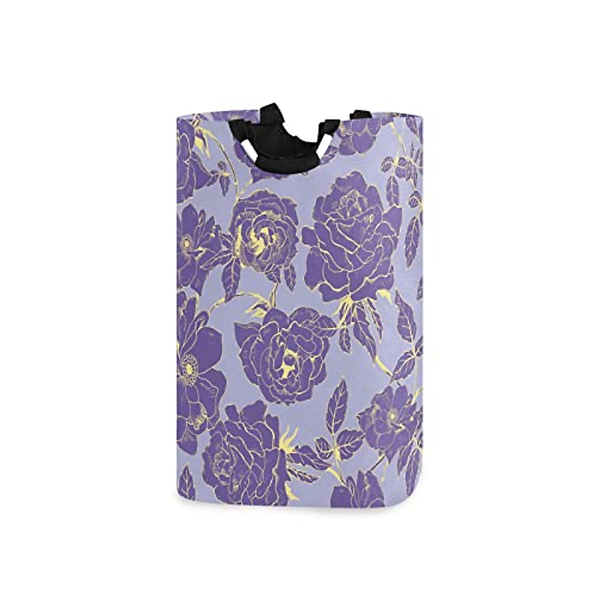 Kigai Purple Roses Laundry Basket Foldable Large Laundry Hamper Bucket with Handles Collapsible Nursery Storage Bin for Kids Clothes Toy
