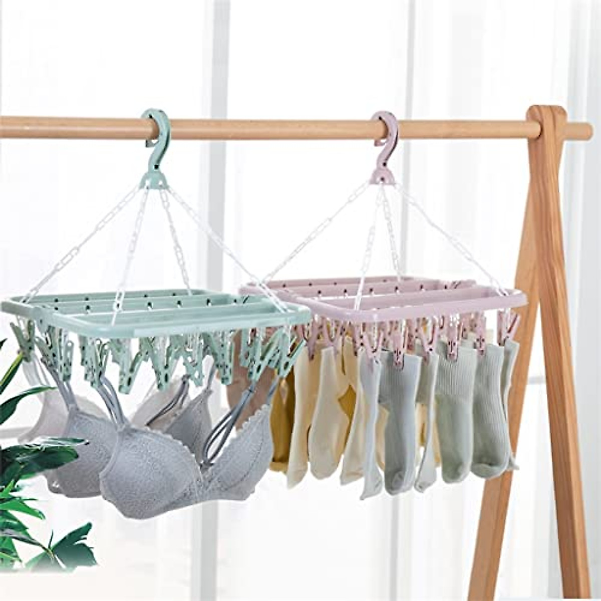 WODMB Multi-Functional 32 Clip Folding Clothes Dryer Hanger Children Clothes Dryer Socks Underwear Drying Rack ( Color : Gray )