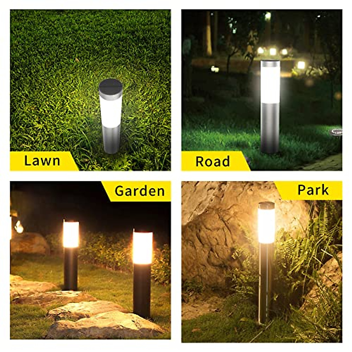 SIATOM Solar Path Light 2 Pack LED Landscape Light Bollard Lights Outdoor IP44 Waterproof White Light for Garden Pathway Lawn