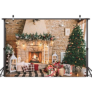 Dudaacvt 10x8ft Christmas Fireplace Theme Backdrop for Photography Christmas Photography Backdrop Merry Xmas Sock Gift Decorations Family Party Party Supplies Banner Booth Props D470