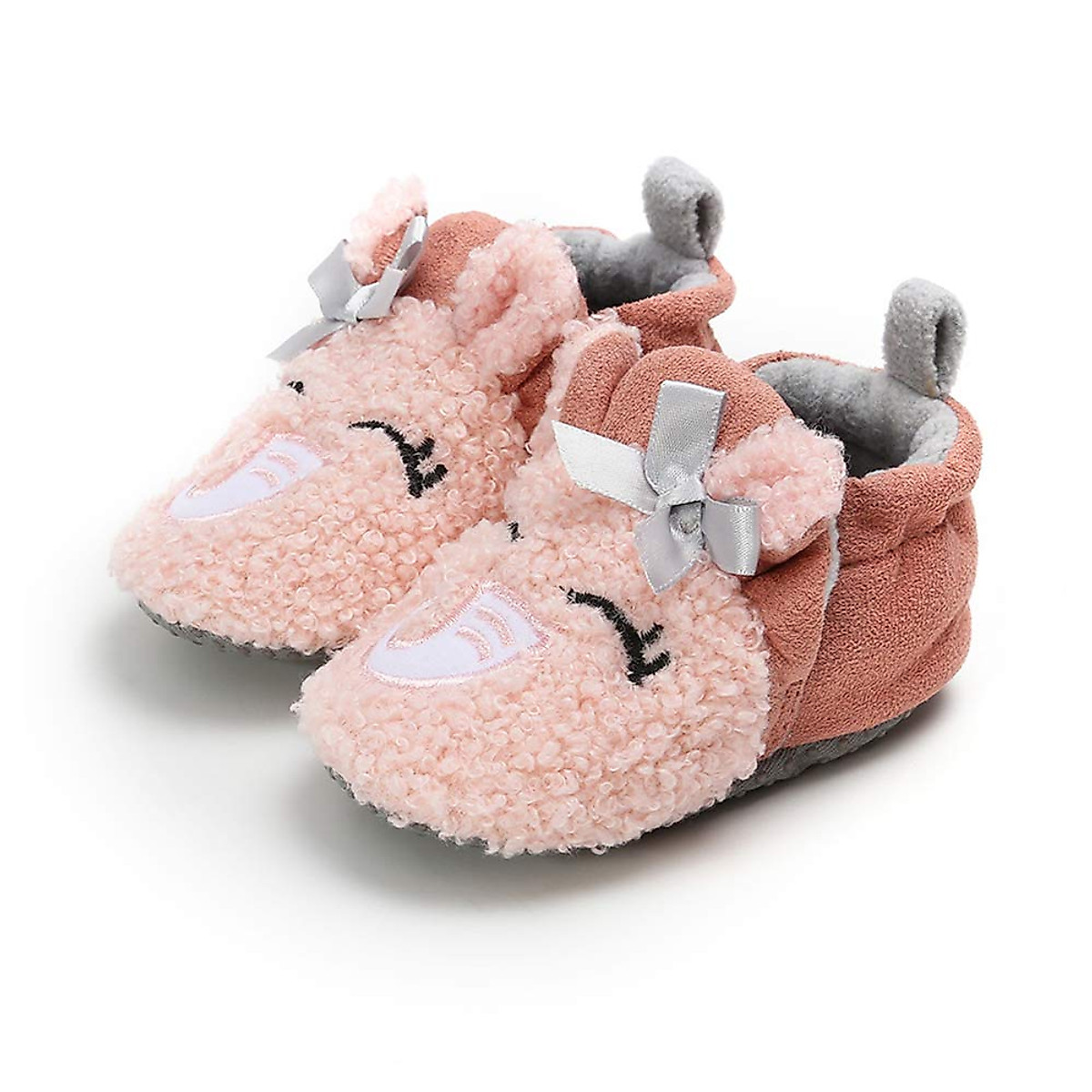 LAFEGEN Infant Baby Boys Girls Slipper Stay On Non Slip Soft Sole Newborn Booties Toddler First Walker Crib House Shoes 0-18 Months, 02 Pink Elephant, Baby Slipper 6-12 Months Infant
