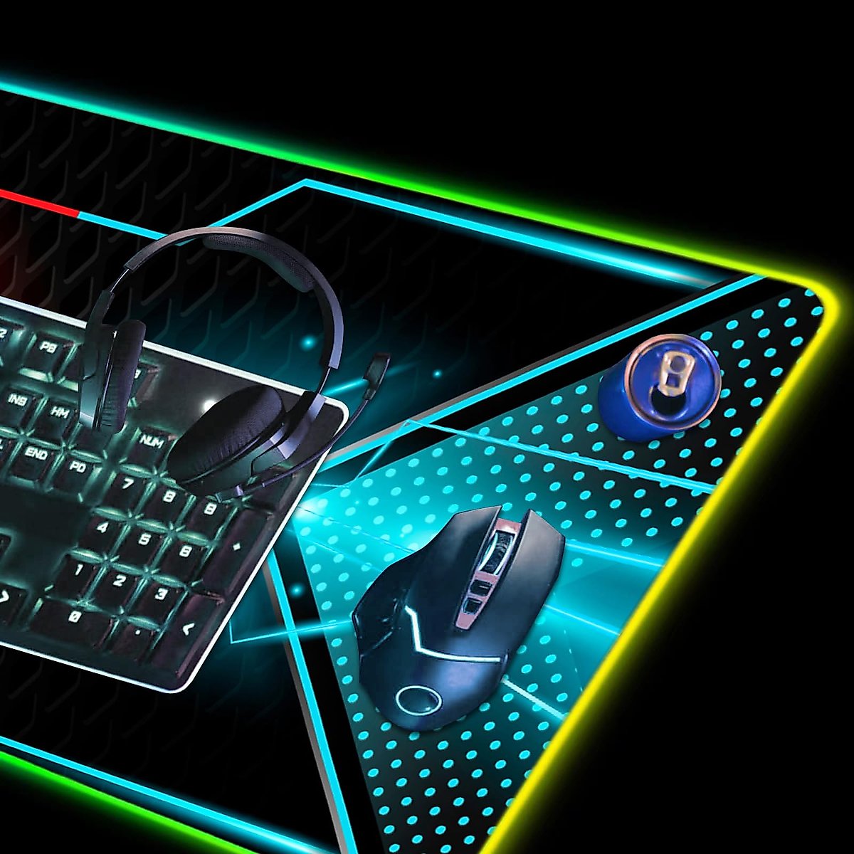 RGB Gaming Mouse Pad, DINKY Large Extended Soft Led Mouse Pad with 14 Lighting Modes, Water Resist Keyboard Pad, Computer Keyboard Mousepads Mat 35.4×15.8 inches-Cool Gaming