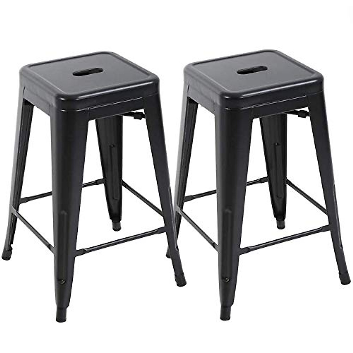 Bar Stools, Counter Indoor-Outdoor Stackable Metal Bar Stools Set of 2 Backless 24 Inch Restaurant Kitchen Dining Chairs Patio Bistro Pub Trattoria Tolix Industrial Stools Hold Up to 300Lbs, Black