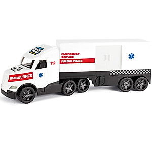 Wader 36210 Action Magic Truck Ambulance Emergency Vehicle with Side Door, from 3 Years, Approx. 79 cm, Wit, Standard