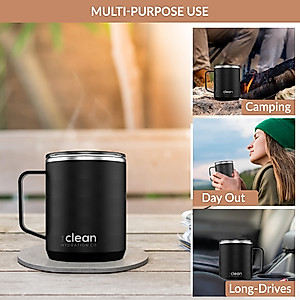The Clean Hydration Company Coffee Cup Travel Mug Insulated - 12 Oz | Ceramic Lined Tumbler Cup with Lid | Reusable Office Mug | Double Wall Vacuum Eco-Friendly, BPA-Free