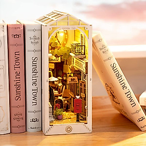 Ruotairuolai DIY hut Cherry Blossom Tram Book Stand Hand-Assembled Toy Wooden lamp Creative Gift Decoration