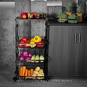 MAWEW Vegetable Kitchen Storage Basket,Potato Storage Basket,Vegetable Storage Cart with Universal Wheel,Rustic Farmhouse Vegetable Storage Basket, Kitchen Vegetable Storage Rack，snack shelf(5 Tier)