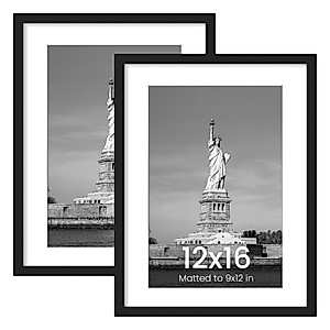 ENJOYBASICS 12x16 Picture Frame Black Poster Frame,Display Pictures 9x12 with Mat or 12x16 Without Mat,Wall Gallery Photo Frames,2 Pack