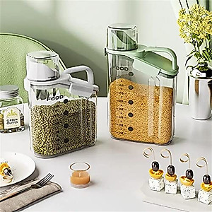 Airtight Rice Storage Barrel, BPA Free Plastic Dry Food Container Cereal Storage Bin with Pouring Spout, Measuring Cup Food Dispenser for Cereal Beans Flour Sugar for Flour,Sugar,Grain,Rice (WHITE/2800ML)