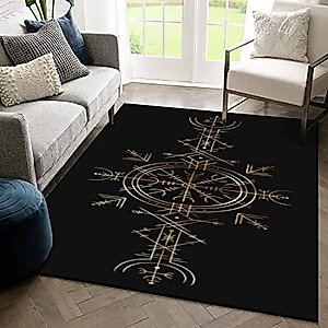 Viking Magic Symbol Golden Esoteric Ornament Norse Compass Amulet 4x6 Rug Area Rug Non-Slip Floor Mat Indoor Outdoor Carpet for Living Room Bedroom Kids Room Home Decor Throw Rugs Runner Rugs
