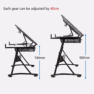 EESHHA Drawing Table Drafting Table with Storage, Height Adjustable Tiltable Art Desk, Glass Panel Drawing Desk, for Work Study Painting Craft Table
