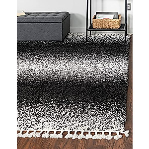 Unique Loom Hygge Shag Collection Area Rug - Gradient (7' 10" Square, Black and White)