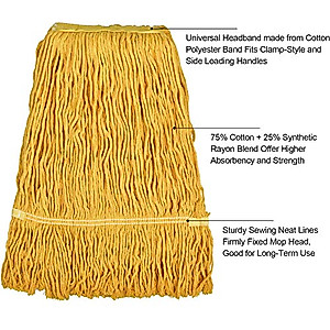 Mop Heads Replacements, 3 Pack Heavy Duty Commercial Cotton String Mops Refills, 14 Inch Wet Mop Headband Looped End String Head Refill for Home Industrial Floor Cleaning, Reusable Dirt Hair Sweeper