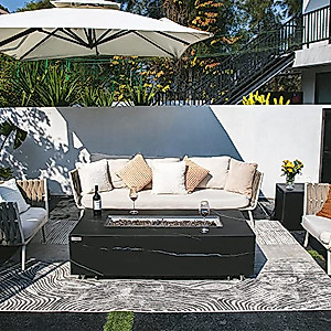 Varna Marble Fire Pit 59.8" x 28" Outdoor Patio Firepit Includes Fire Glass Modern Fire Pits & Outdoor Fireplaces for Garden, Deck, Indoor & Outdoor Heating