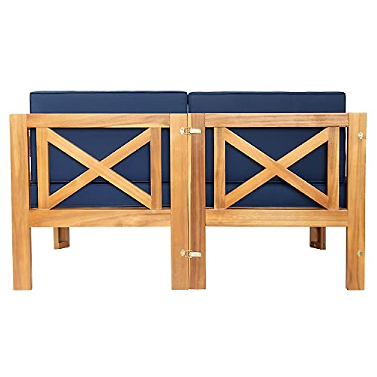 Goohome 5-Piece Wood Furniture Set, L-Shaped Outdoor 3-Seater Sectional Sofa Seating Group ConversationSets with Coffee Table and Water-Resistant, Patio, Backyard, E-Natural Finish+ Blue Cushions