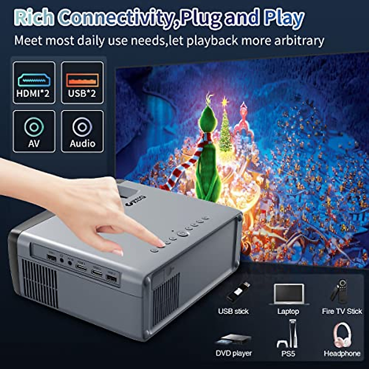 EUG X760+ Outdoor Projector 4K Support, Movie Projector with 5G WiFi Bluetooth,Smart Portable 1080P Native with 7000+Apps,HiFi Speaker, Home Video Proyector for Home Theater, HDMI/Phone/Laptop/iPhone